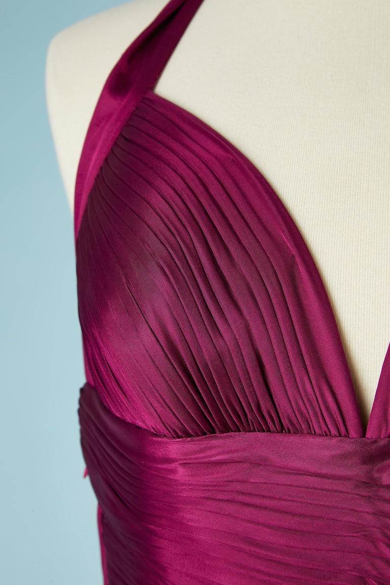 Purple rayon jersey backless draped evening dress with shawl Versace ...