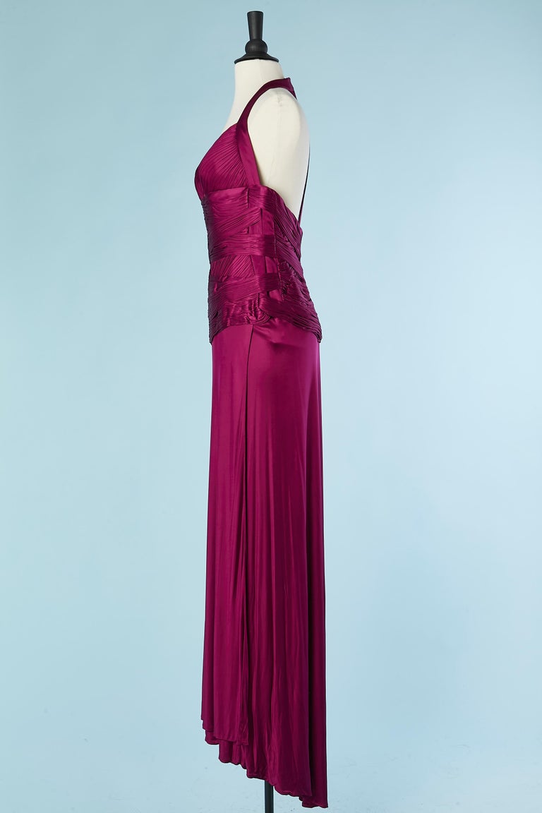 Purple rayon jersey backless draped evening dress with shawl Versace ...