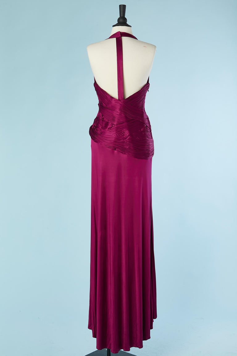 Purple rayon jersey backless draped evening dress with shawl Versace ...