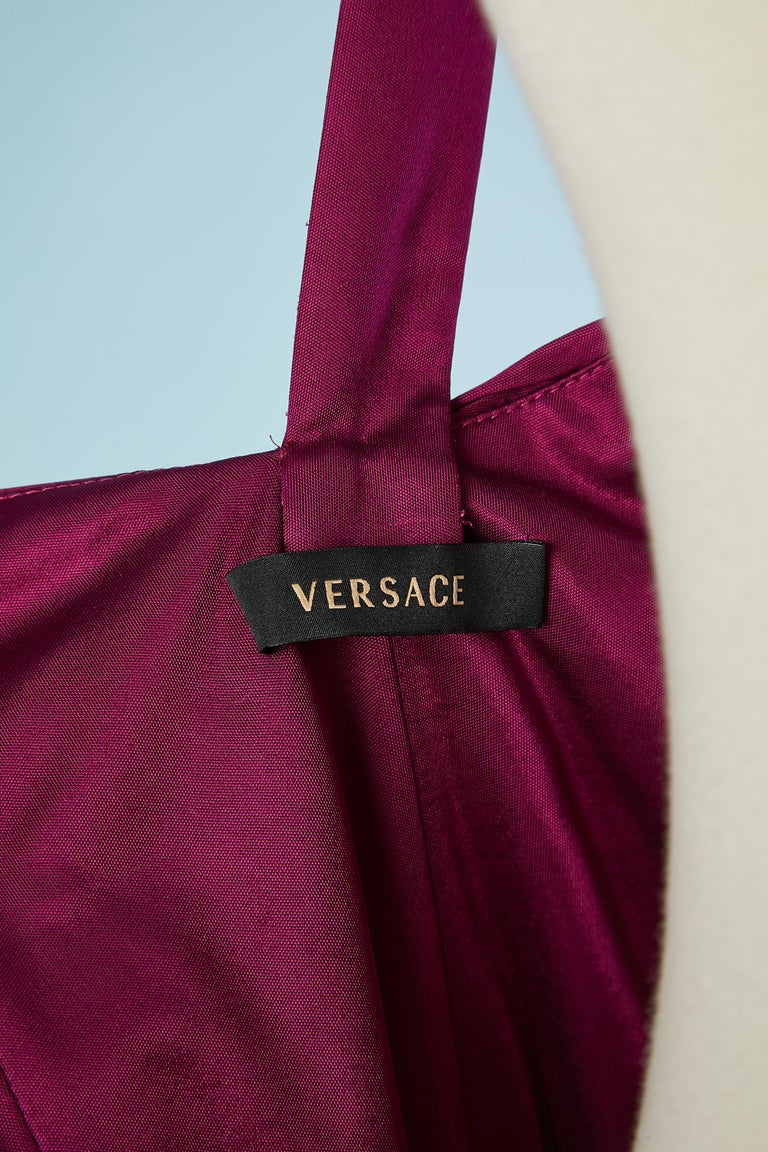 Purple rayon jersey backless draped evening dress with shawl Versace ...