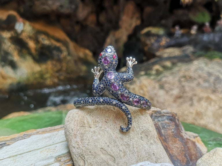 Purple Sapphire, Ruby, Blue Sapphire, Diamond Lizard Bangle in 18k ...