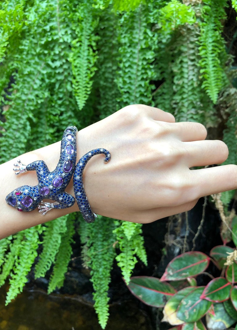 Purple Sapphire, Ruby, Blue Sapphire, Diamond Lizard Bangle in 18k ...