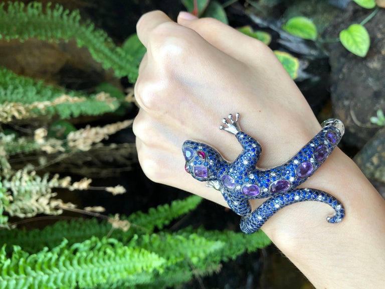 Purple Sapphire, Ruby, Blue Sapphire, Diamond Lizard Bangle in 18k ...