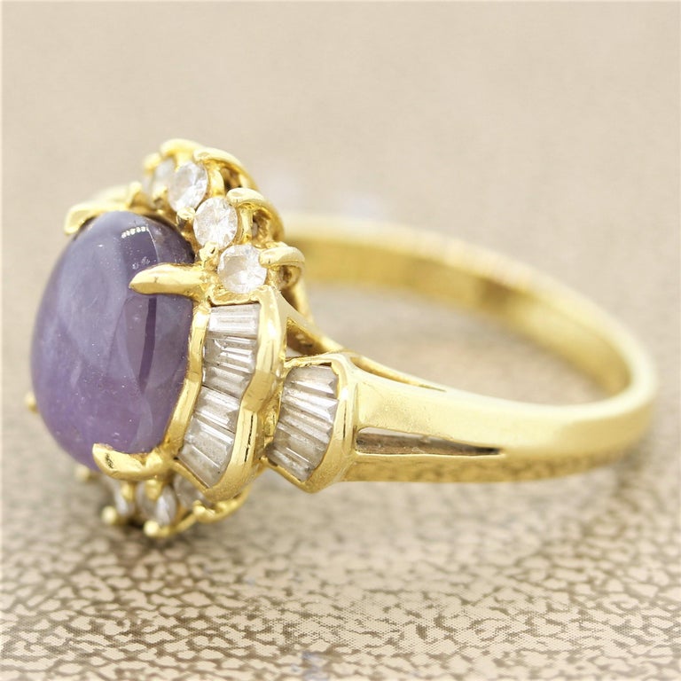 Purple Star Sapphire Diamond Gold Ring For Sale at 1stDibs