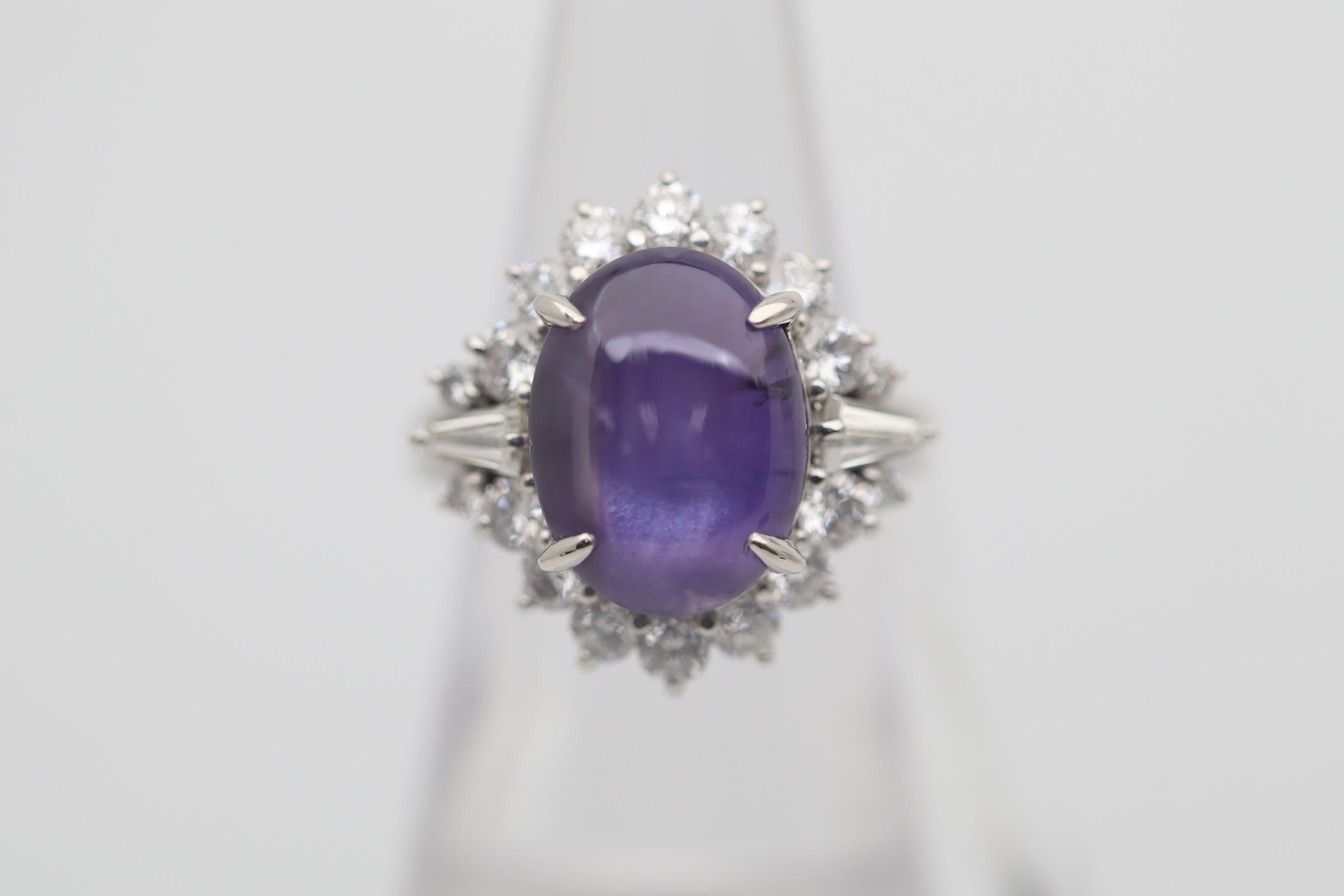 Purple Star Sapphire Diamond Platinum Ring at 1stDibs | purple star ...