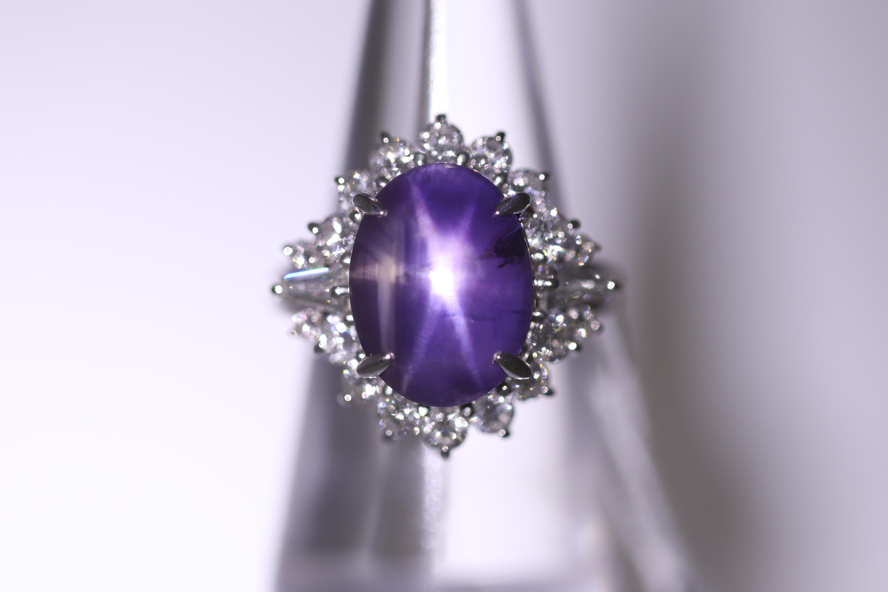 Purple Star Sapphire Diamond Platinum Ring at 1stDibs | purple star ...