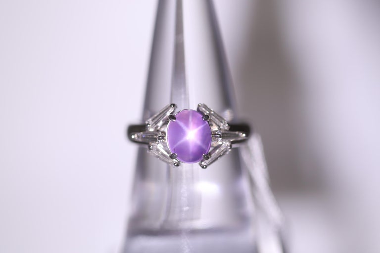 Purple Star Sapphire Diamond Platinum Ring For Sale at 1stDibs