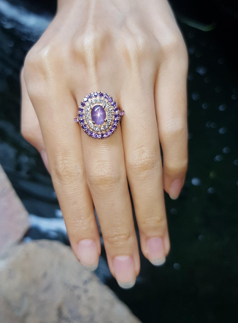 Purple Star Sapphire, Purple Sapphire and Diamond Ring in 18 Karat Rose ...