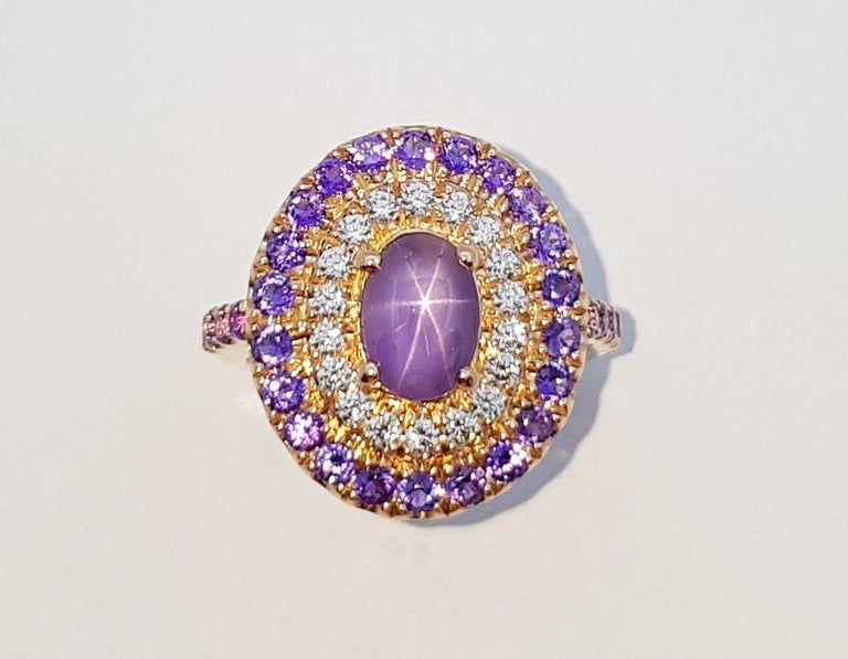 Purple Star Sapphire, Purple Sapphire and Diamond Ring in 18 Karat Rose ...