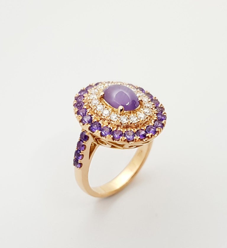 Purple Star Sapphire, Purple Sapphire and Diamond Ring in 18 Karat Rose ...