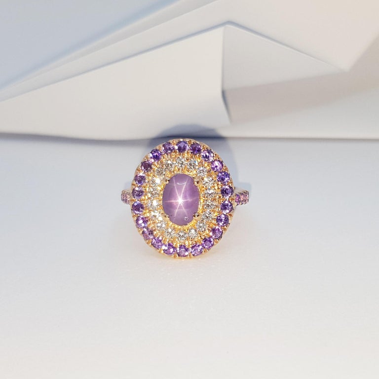 Purple Star Sapphire, Purple Sapphire and Diamond Ring in 18 Karat Rose ...