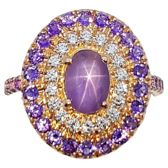 Purple Star Sapphire, Purple Sapphire and Diamond Ring in 18 Karat Rose ...