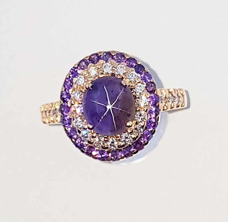 Purple Star Sapphire, Purple Sapphire and Diamond Ring set in 18K Rose ...