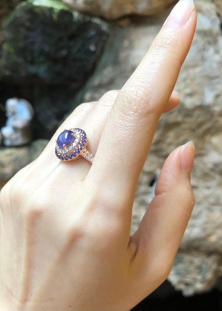 Purple Star Sapphire, Purple Sapphire and Diamond Ring set in 18K Rose ...
