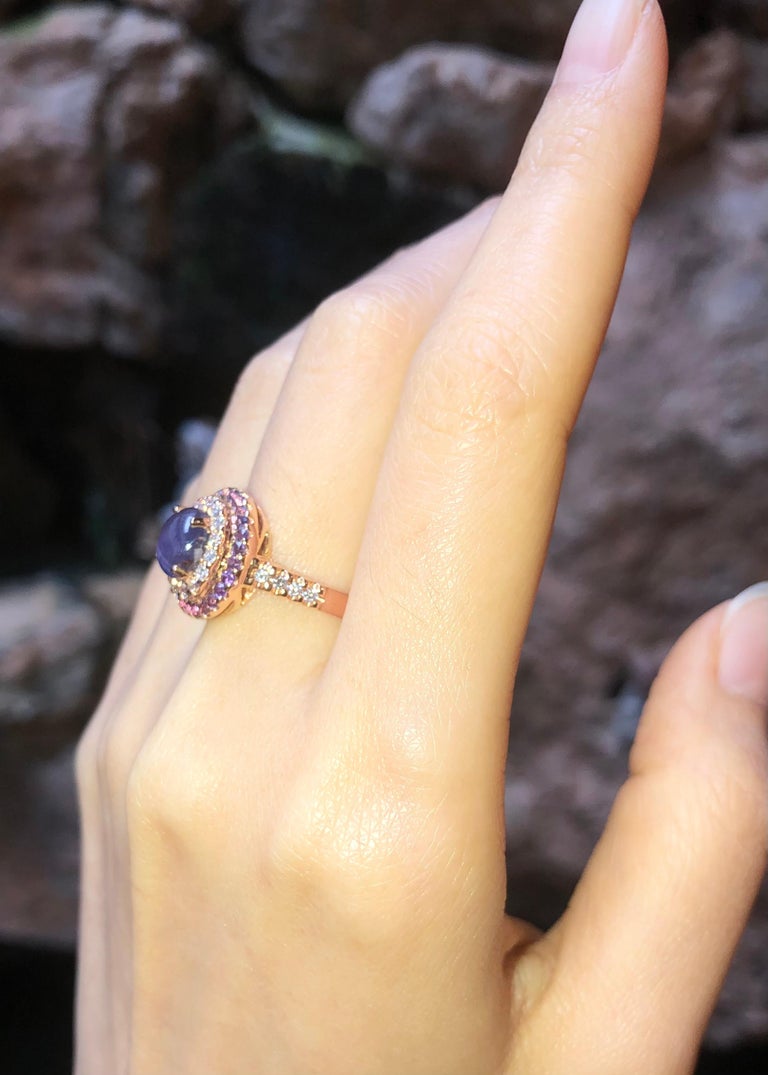 Purple Star Sapphire, Purple Sapphire and Diamond Ring set in 18K Rose ...