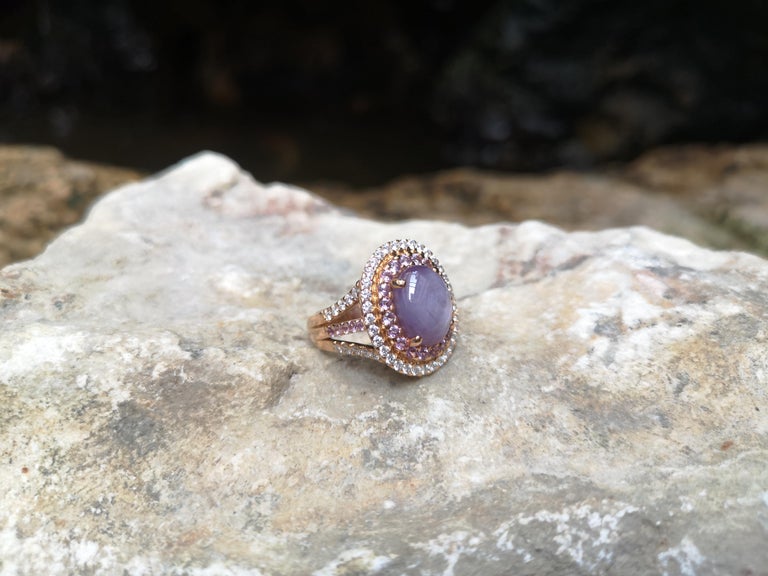 Purple Star Sapphire with Purple Sapphire and Diamond Ring in 18 Karat ...