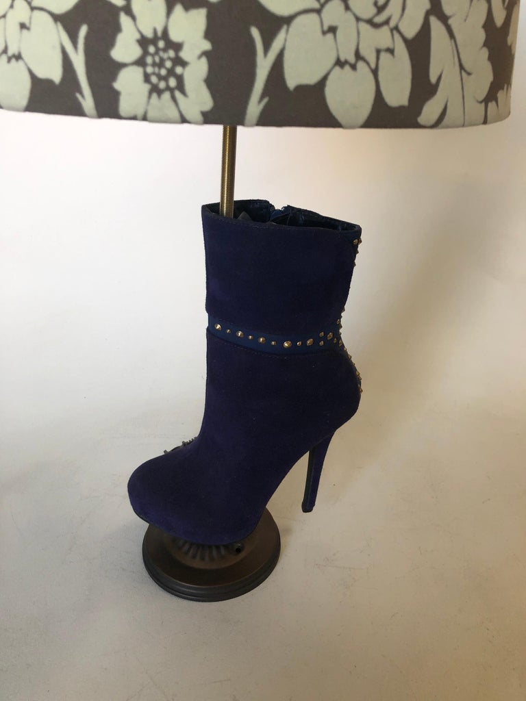 Purple Stiletto High Heel Boot Table Lamp with Floral Lamp Shade For ...