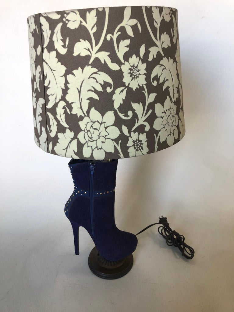 Purple Stiletto High Heel Boot Table Lamp with Floral Lamp Shade For ...