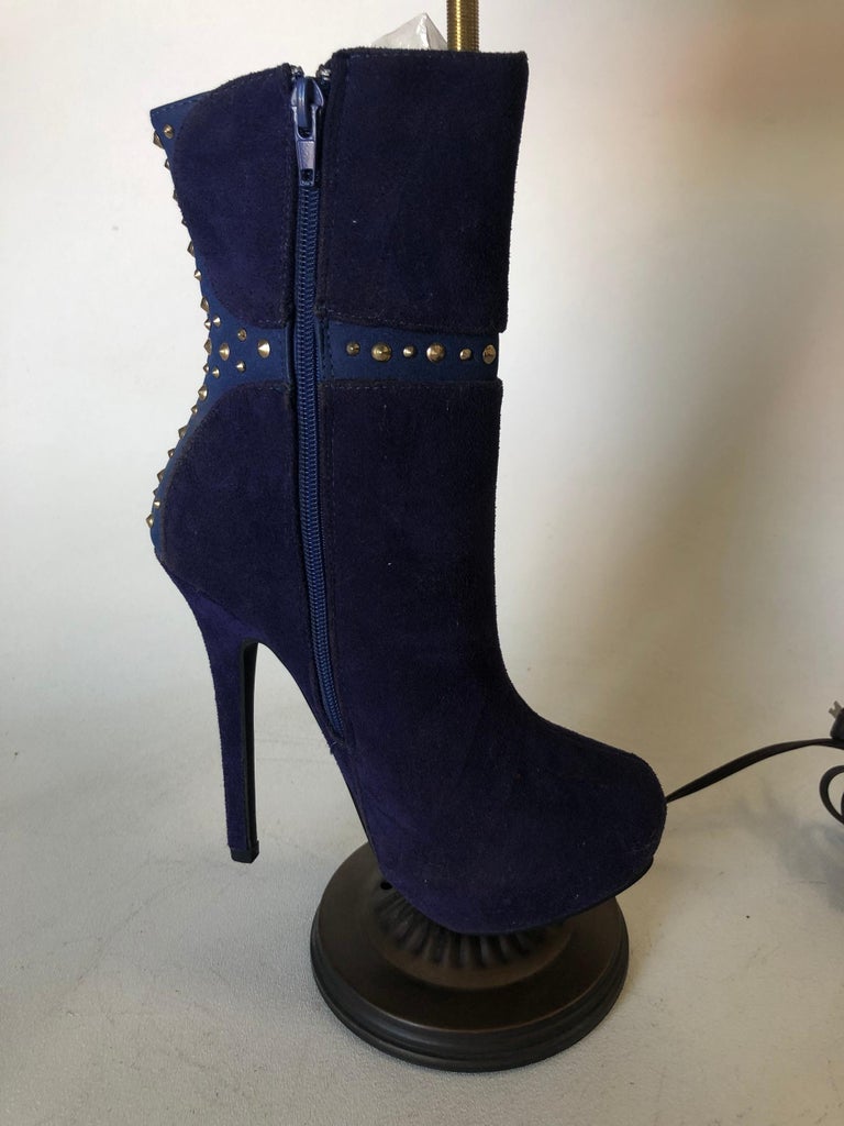 Purple Stiletto High Heel Boot Table Lamp with Floral Lamp Shade For ...