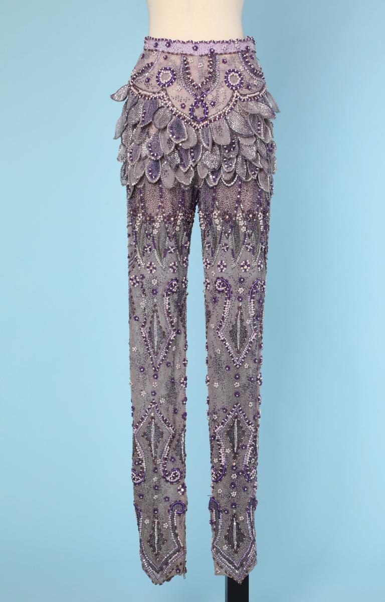 Purple tulle pants entirely beaded and rhinestoned Atelier Versace at ...