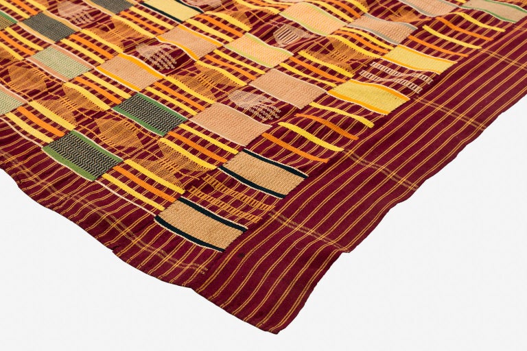 Purple with Yellow African Ewe Kente Cloth Textile, Midcentury For Sale ...