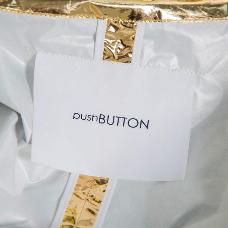 Push Button Metallic Gold Crinkled Synthetic Belted Oversized Trench ...