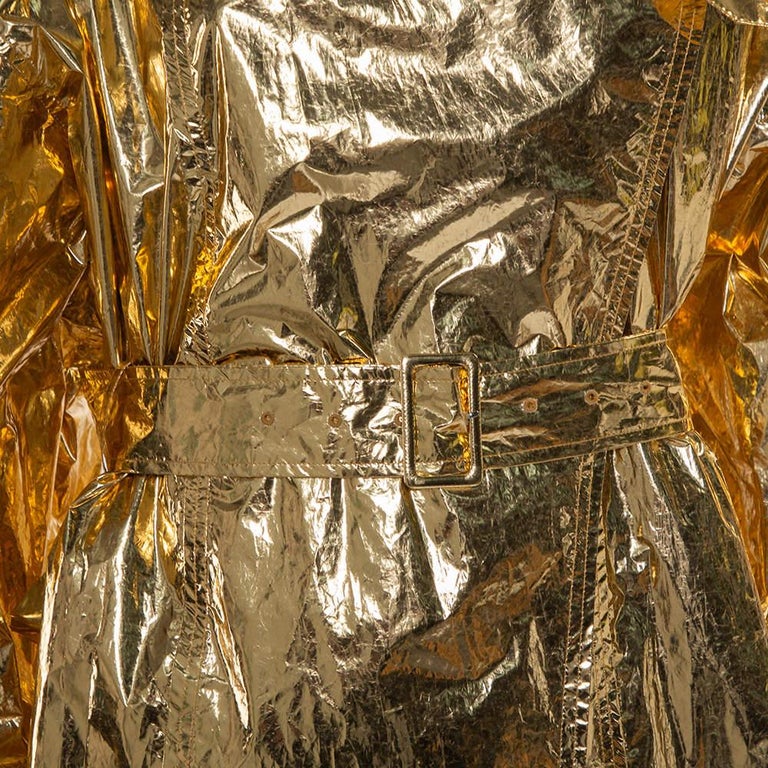 Push Button Metallic Gold Crinkled Synthetic Belted Oversized Trench ...