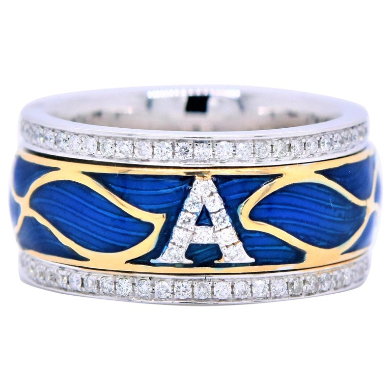 Push Present, Initial Enamel Ring, White Gold 18 Karat, Gifts for Her ...