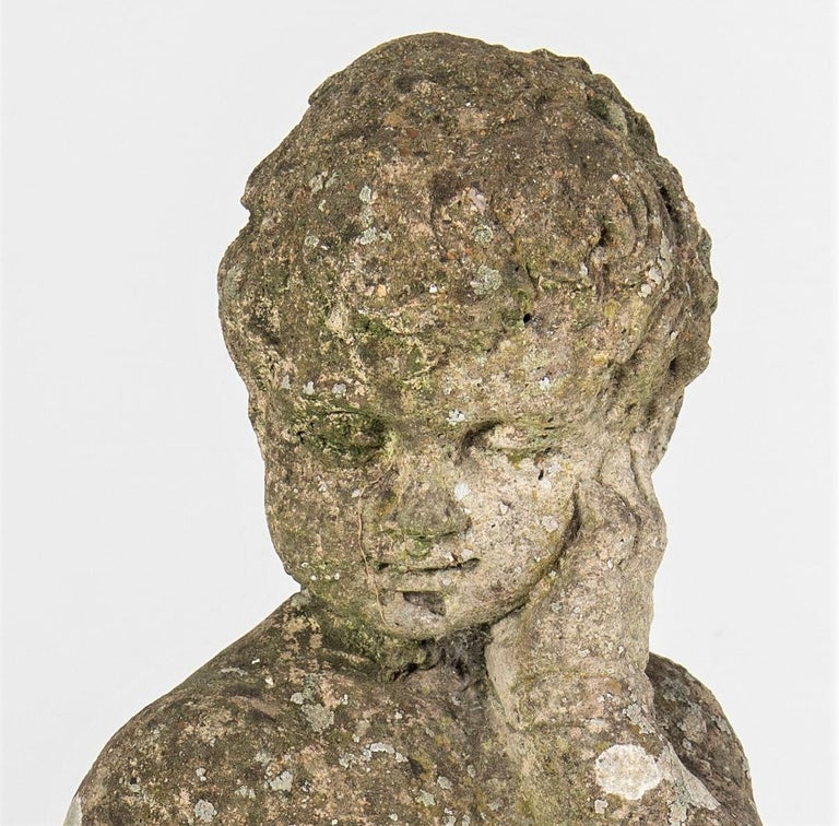 Putti Garden Stone Statue Figure Naturally Weathered Stone Sculpture Feature at 1stDibs