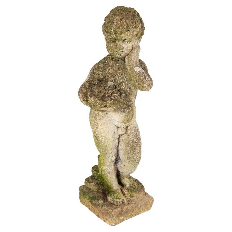 Putti Garden Stone Statue Figure Naturally Weathered Stone Sculpture Feature at 1stDibs