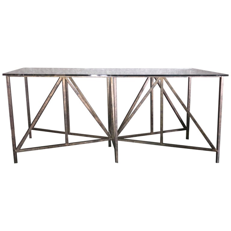 Pyramid Bronze Console Table with Glass Top at 1stDibs