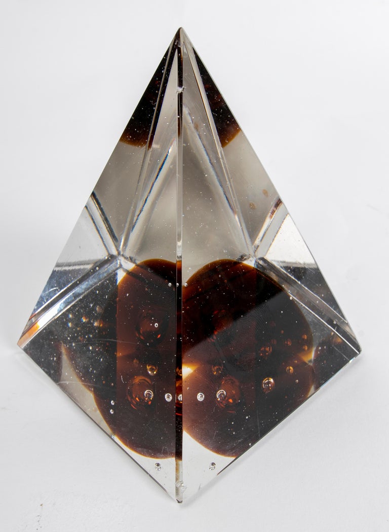 Pyramid-Shaped Glass Paperweight For Sale at 1stDibs
