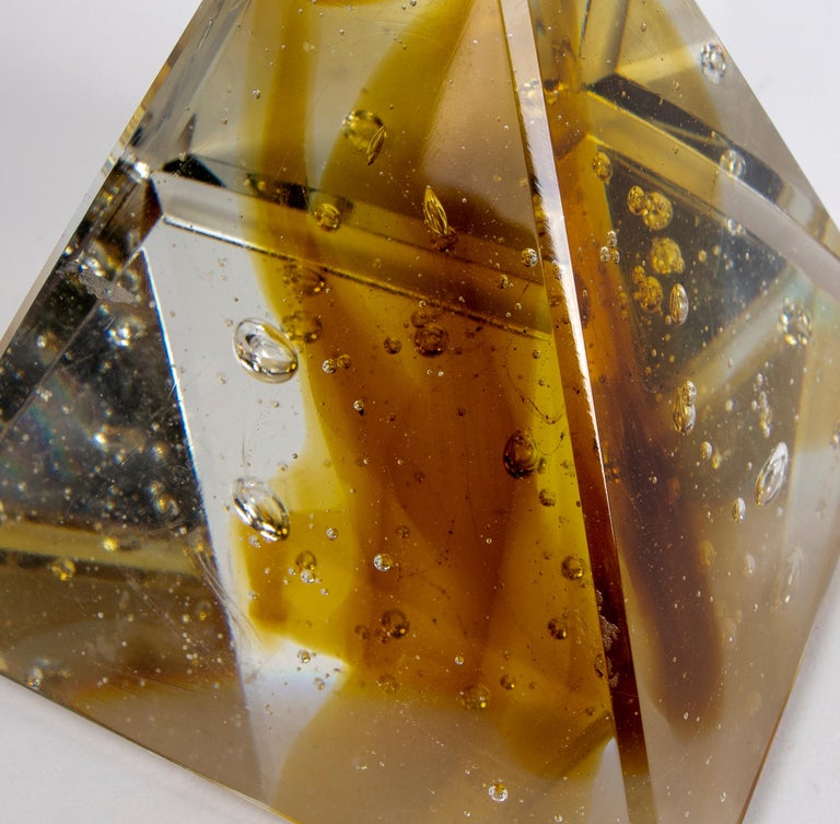 Pyramid-Shaped Glass Paperweight For Sale at 1stDibs