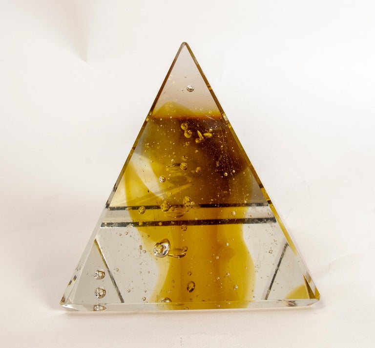 Pyramid-Shaped Glass Paperweight For Sale at 1stDibs