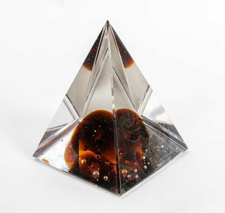 Pyramid-Shaped Glass Paperweight For Sale at 1stDibs