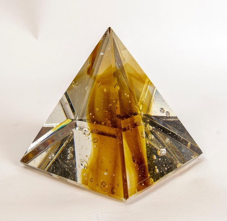 Pyramid-Shaped Glass Paperweight For Sale at 1stDibs