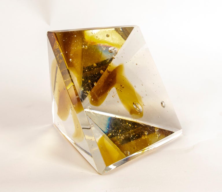 Pyramid-Shaped Glass Paperweight For Sale at 1stDibs