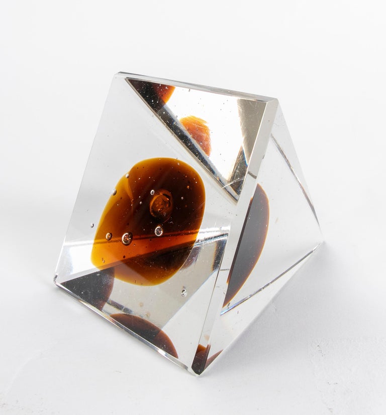 Pyramid-Shaped Glass Paperweight For Sale at 1stDibs