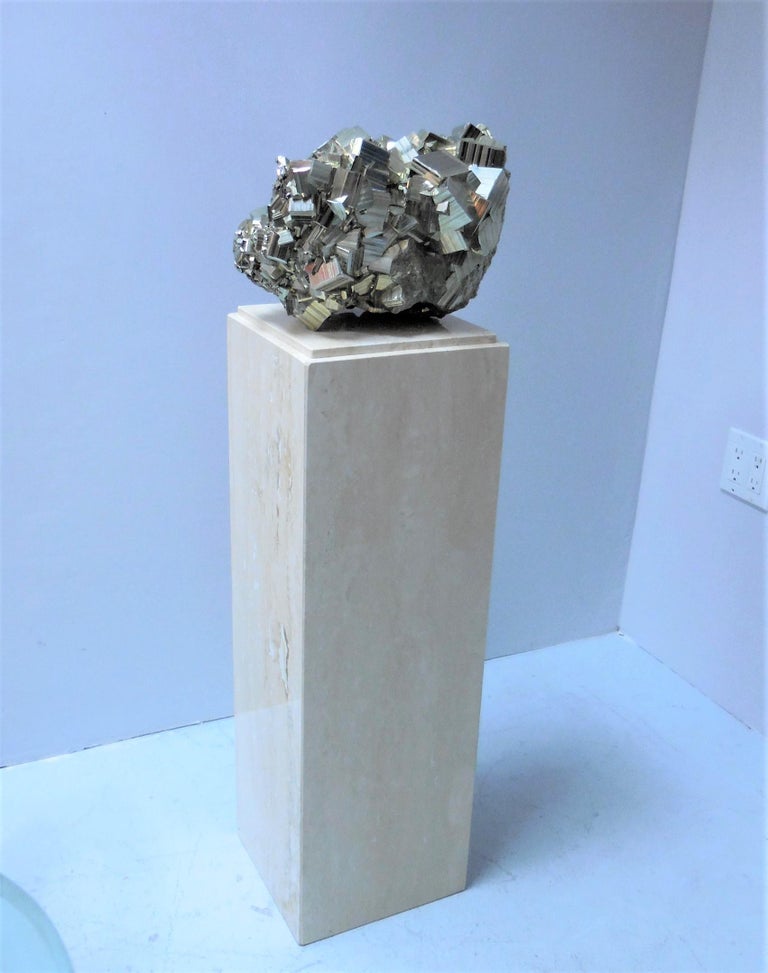 Pyrite Monumental Sculpture Specimen on Travertine Marble Stand For ...