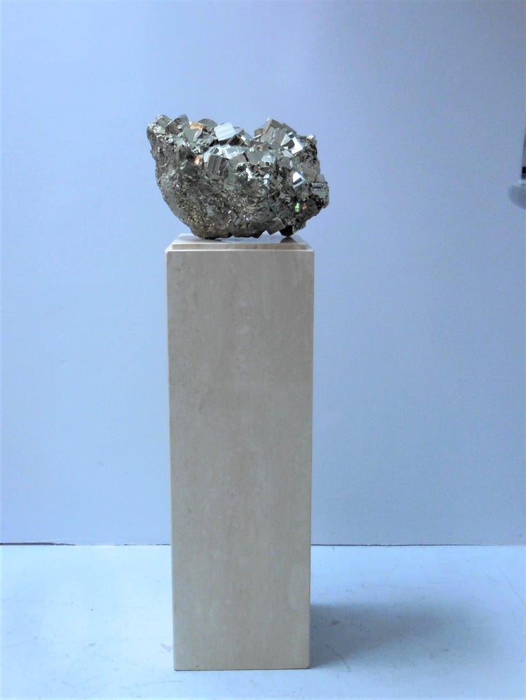 Pyrite Monumental Sculpture Specimen on Travertine Marble Stand For ...