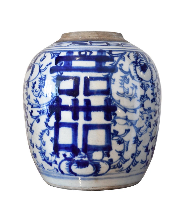 Qing Chinese Porcelain Blue and White Shuang-xi Jar with Double ...