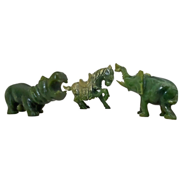 Qing Dynasty Natural Spinach Jade Animal Figurines For Sale at 1stDibs
