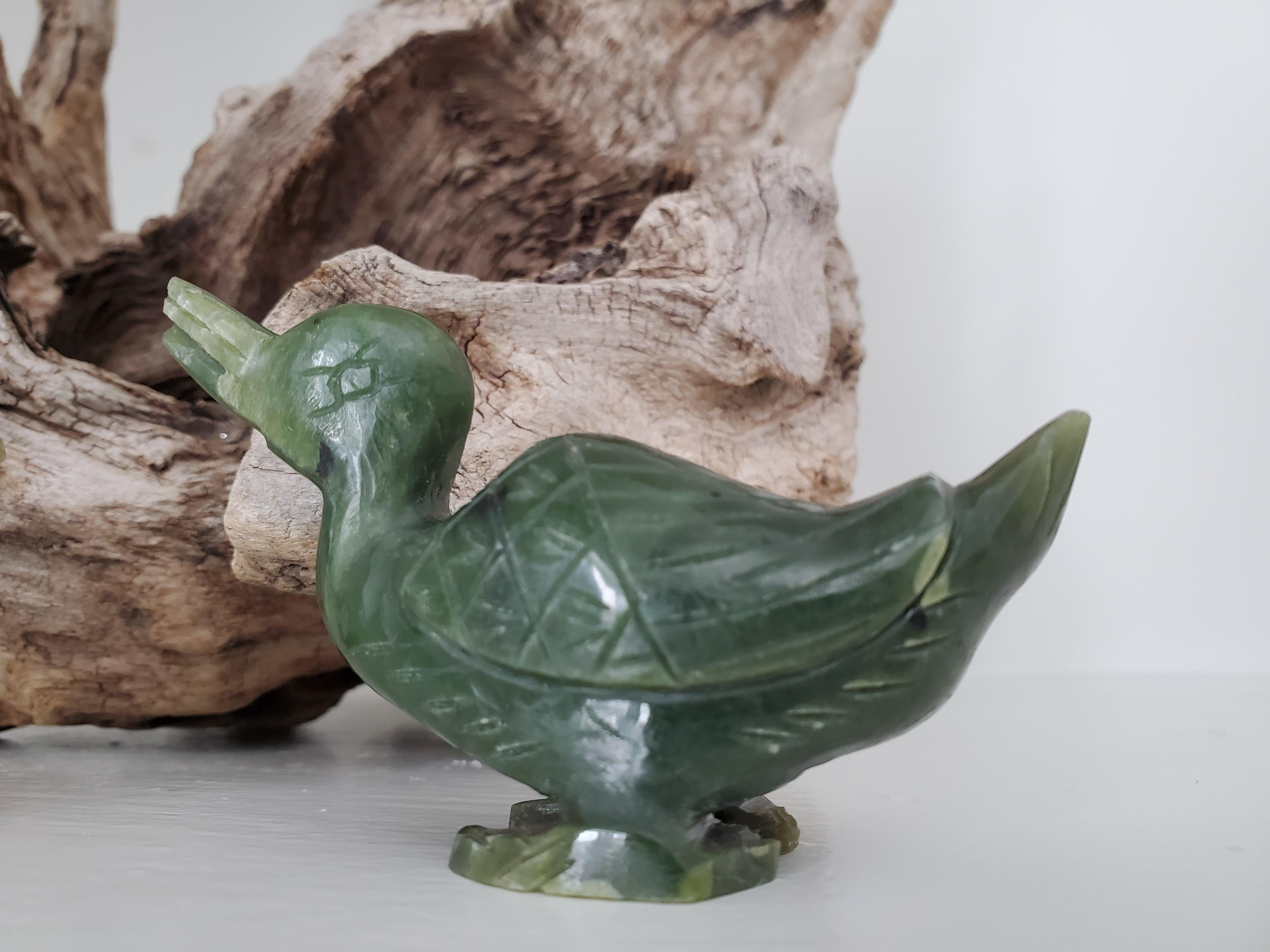 Natural Spinach Jade Duck and Rabbit Figures from Qing Dynasty For Sale ...