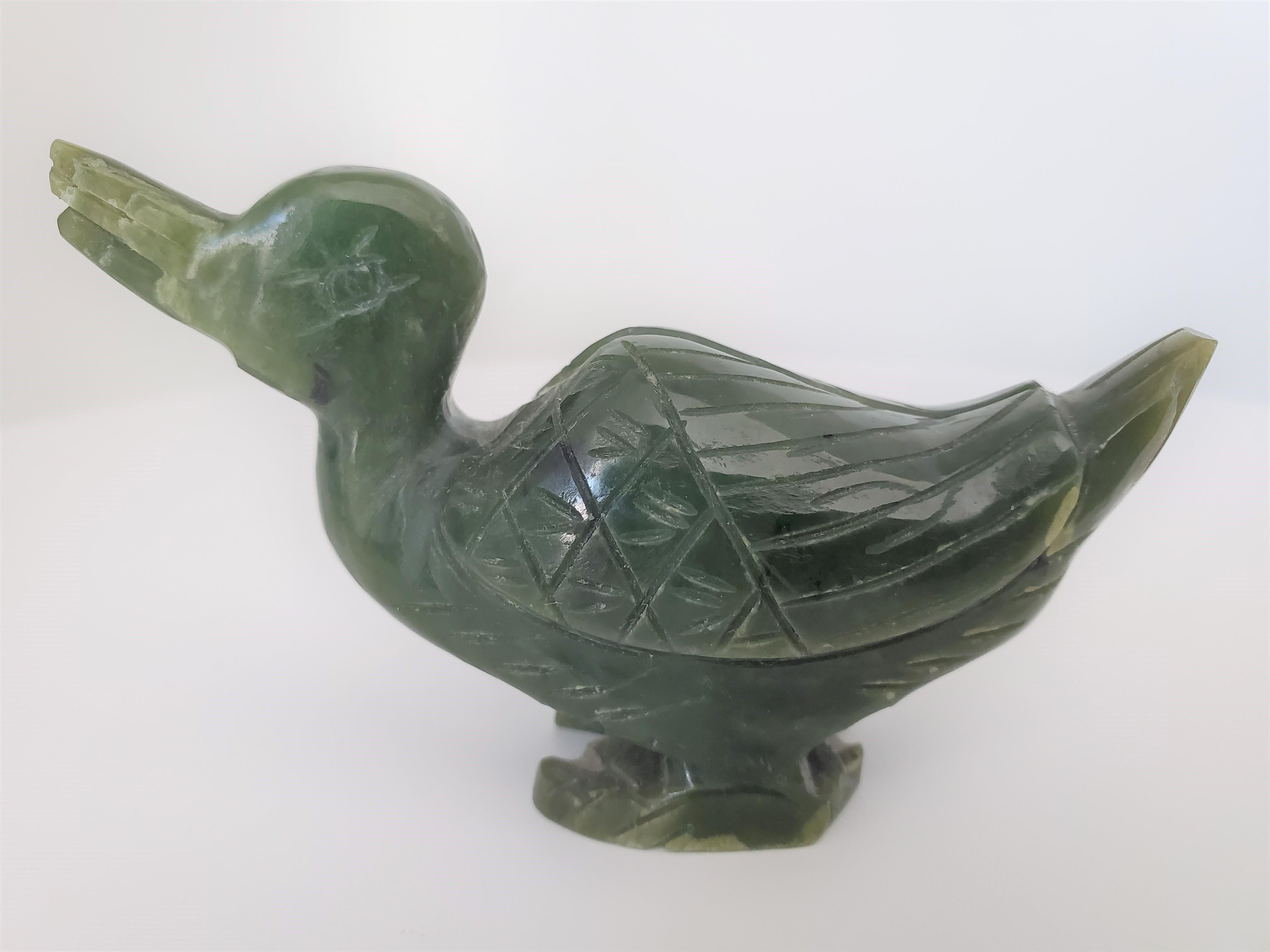 Natural Spinach Jade Duck and Rabbit Figures from Qing Dynasty For Sale ...