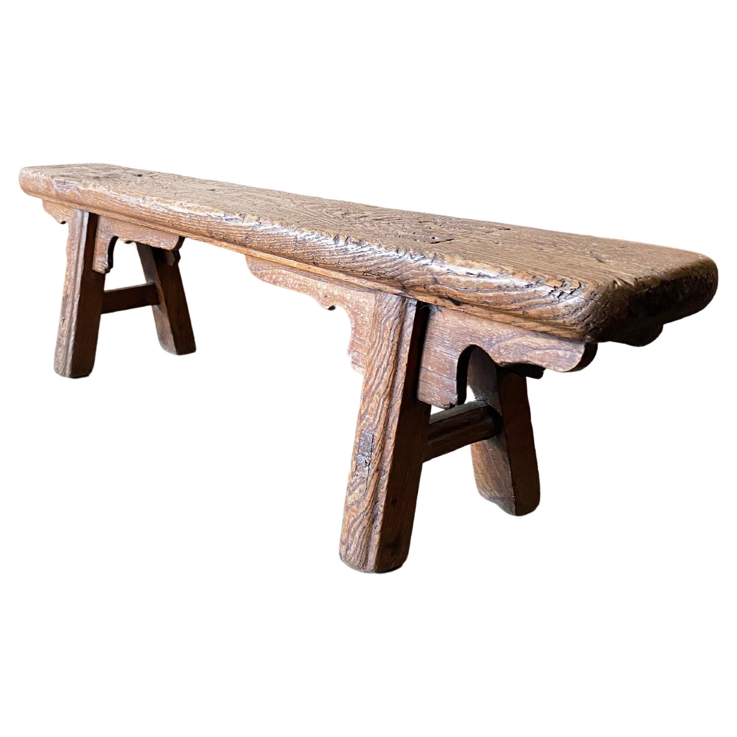 Vintage Antique Elm Wood Narrow or Skinny Bench at 1stDibs