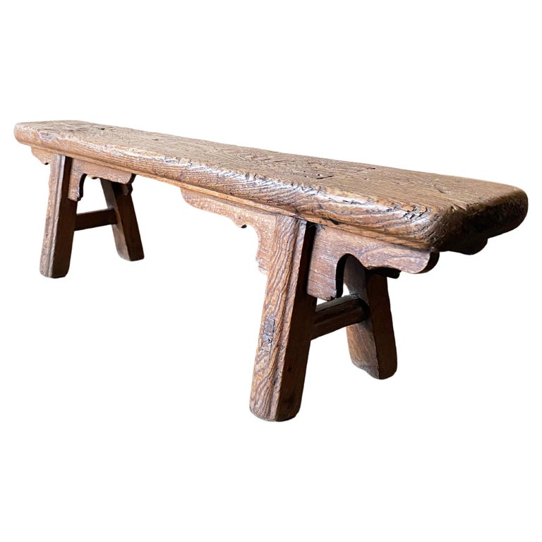 Qing Dynasty Rustic Elm Wood Low Bench at 1stDibs
