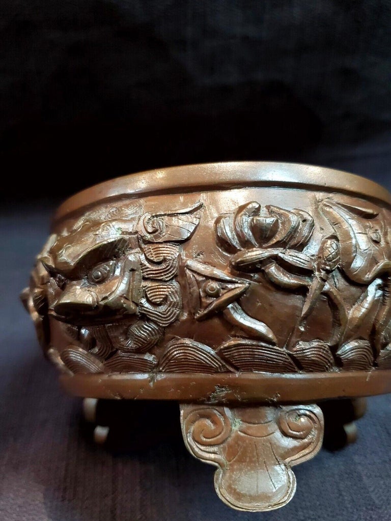 Qing, Early Period, High Relief Lotus Leaf Pattern Copper Incense ...