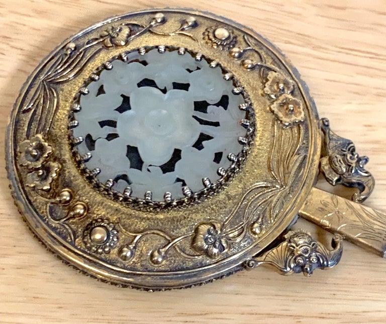 Qing Period Chinese Export Carved Jade and Sterling Hand Mirror For ...