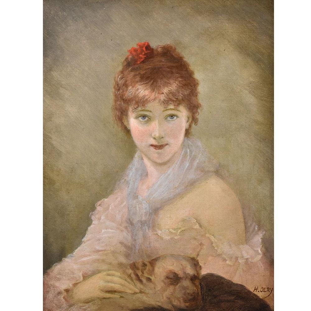 Quadri Antichi, Ritratti Di Giovane Donna Con Cane, Olio Su Tela. XIX ...