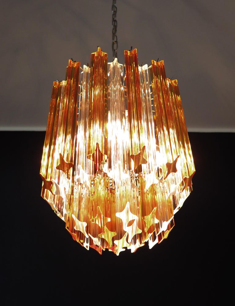 Quadriedri Murano chandelier - 47 prisms - trasparent amber at 1stDibs